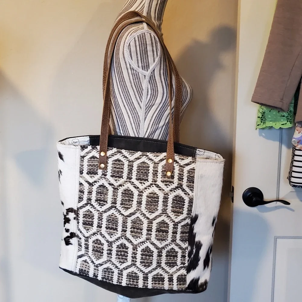 Myra Bag | Bags | Myra Bag Cowhide Canvas Geometric Large Tote Shoulder ...